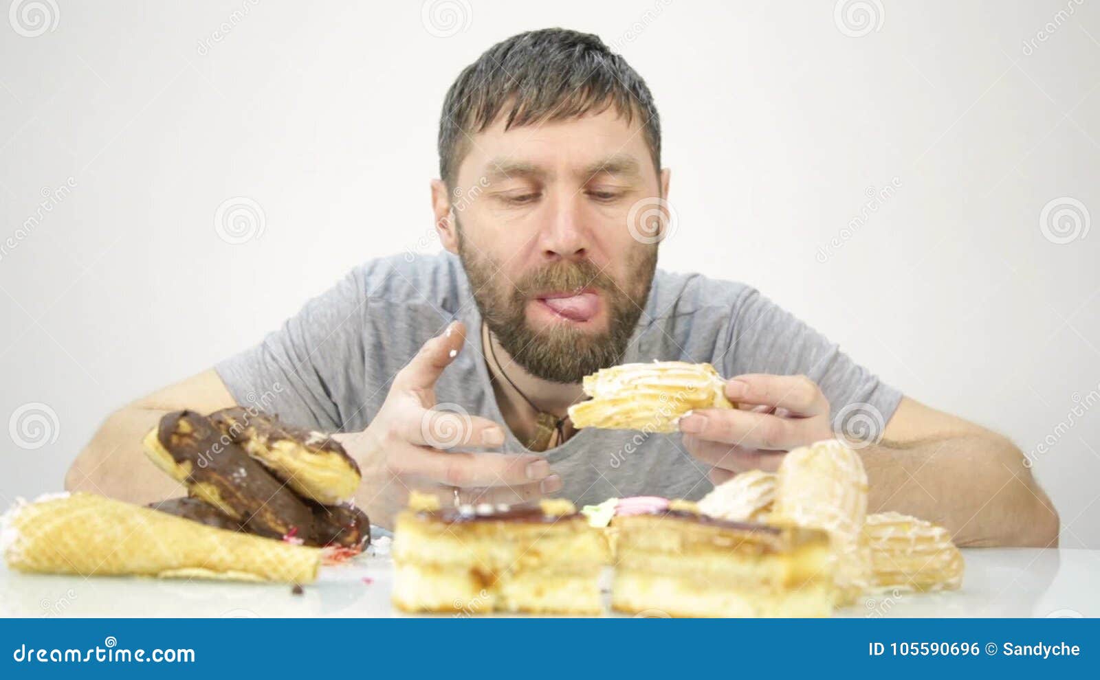 Bearded Man Devours a Cake. Harmful but Delicious Food Stock Footage ...