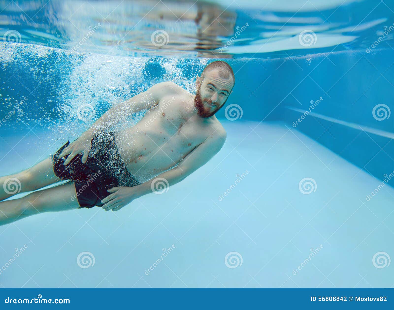 Bearded Man Dives Underwater Stock Photo - Image of people, beard: 56808842