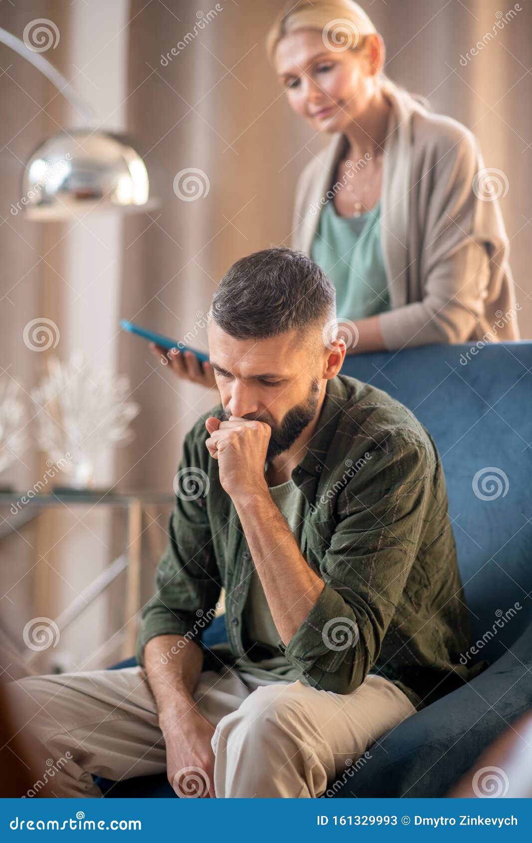 Bearded Man Feeling Stressed while Coming To Psychologist Stock Image ...