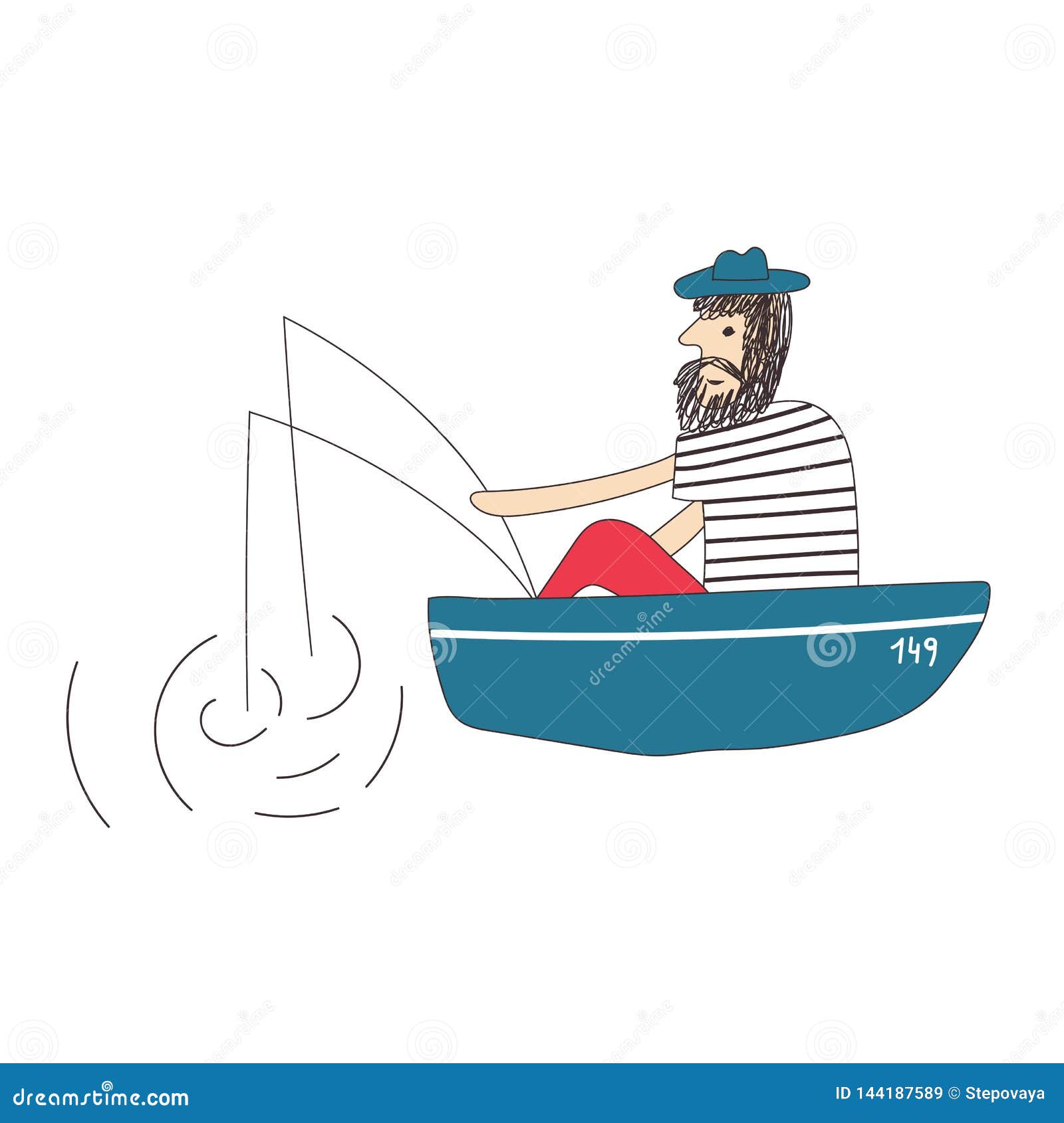 Fisherman Sitting In The Boat And Fishing Vector Illustration ... Fisherman Sitting In The Boat And Fishing Vector Illustration ...