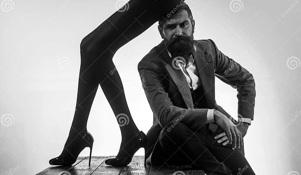 Bearded Man In Formal Suit Female Legs In Shous Office Romance