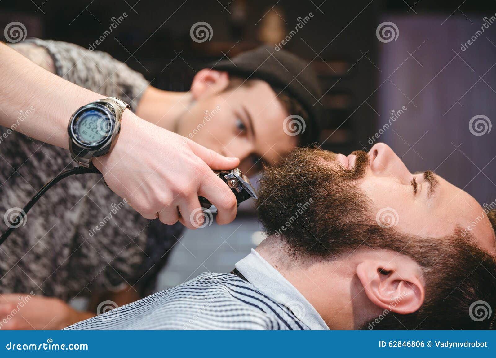 Bearded Man Getting His Beard Shaved by Modern Barber Stock Photo ...