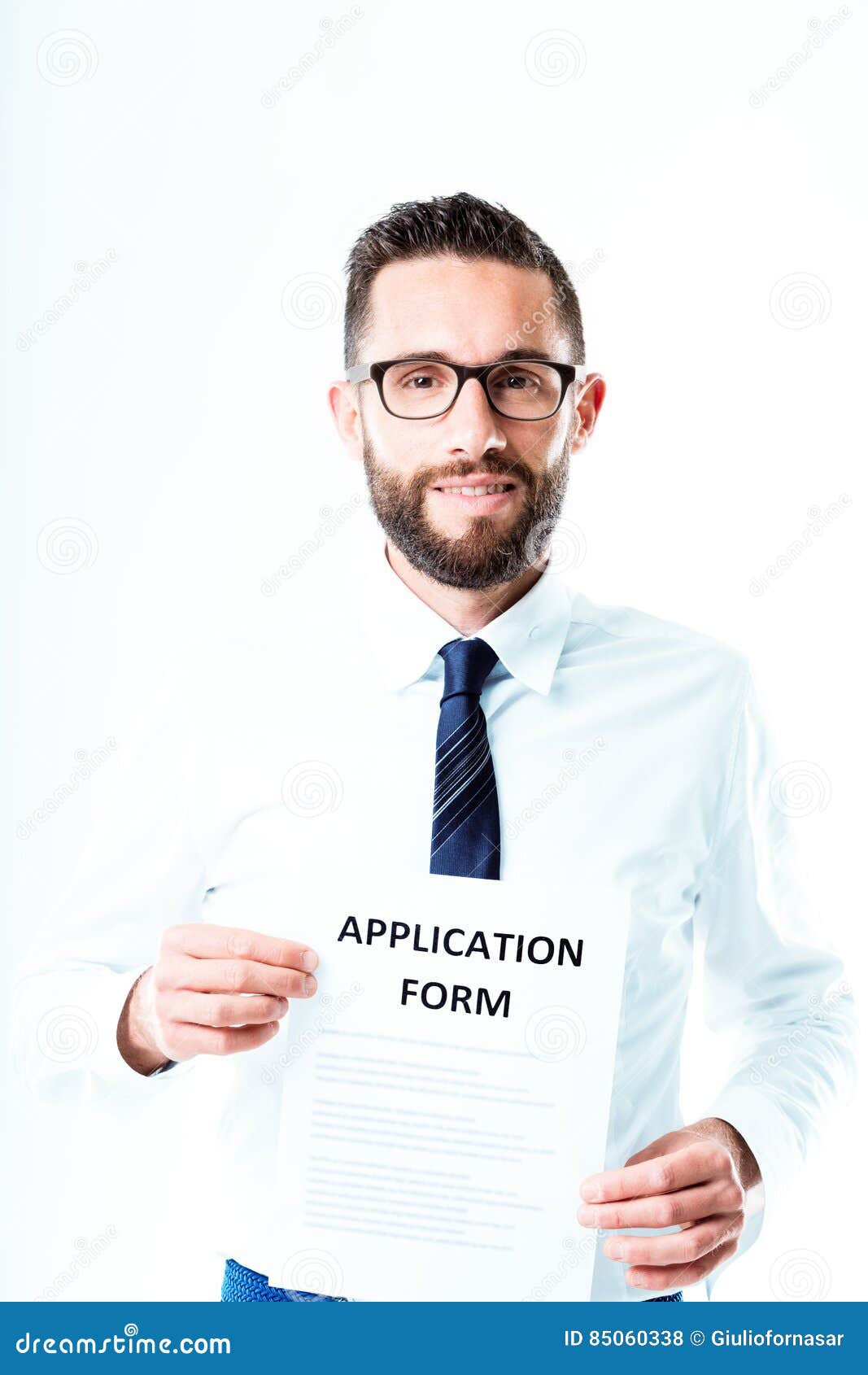 Bearded Man with Glasses and an Application Form Stock Photo - Image of ...