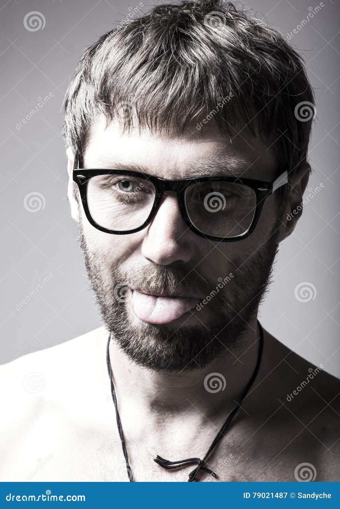 Bearded Man In Glasses Plays The Fool Crazy Man Funny Expression