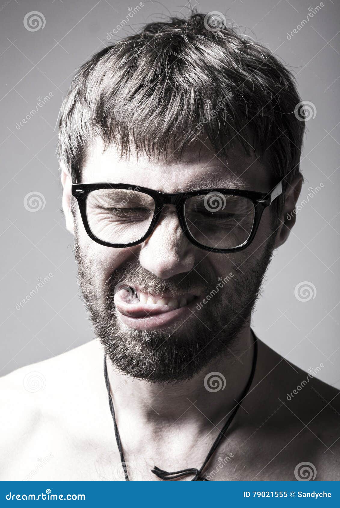 Bearded Man In Glasses Plays The Fool Crazy Man Funny Expression