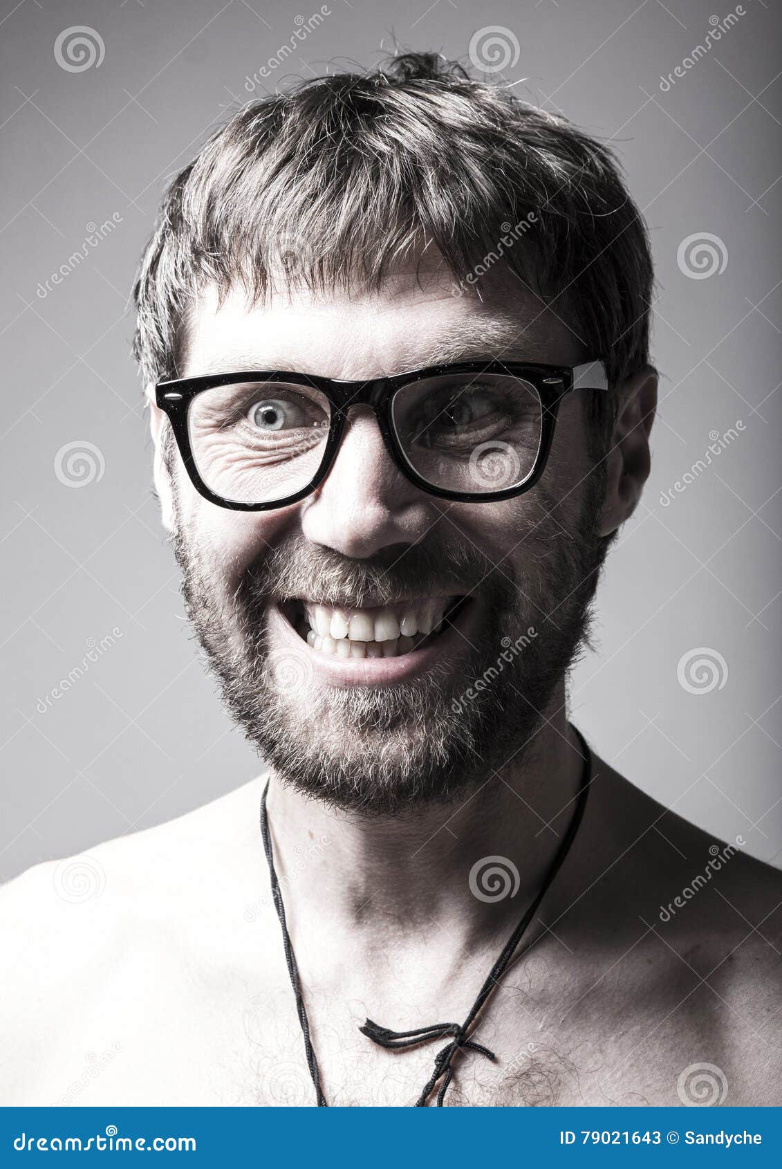 Bearded Man In Glasses Plays The Fool Crazy Man Funny Expression