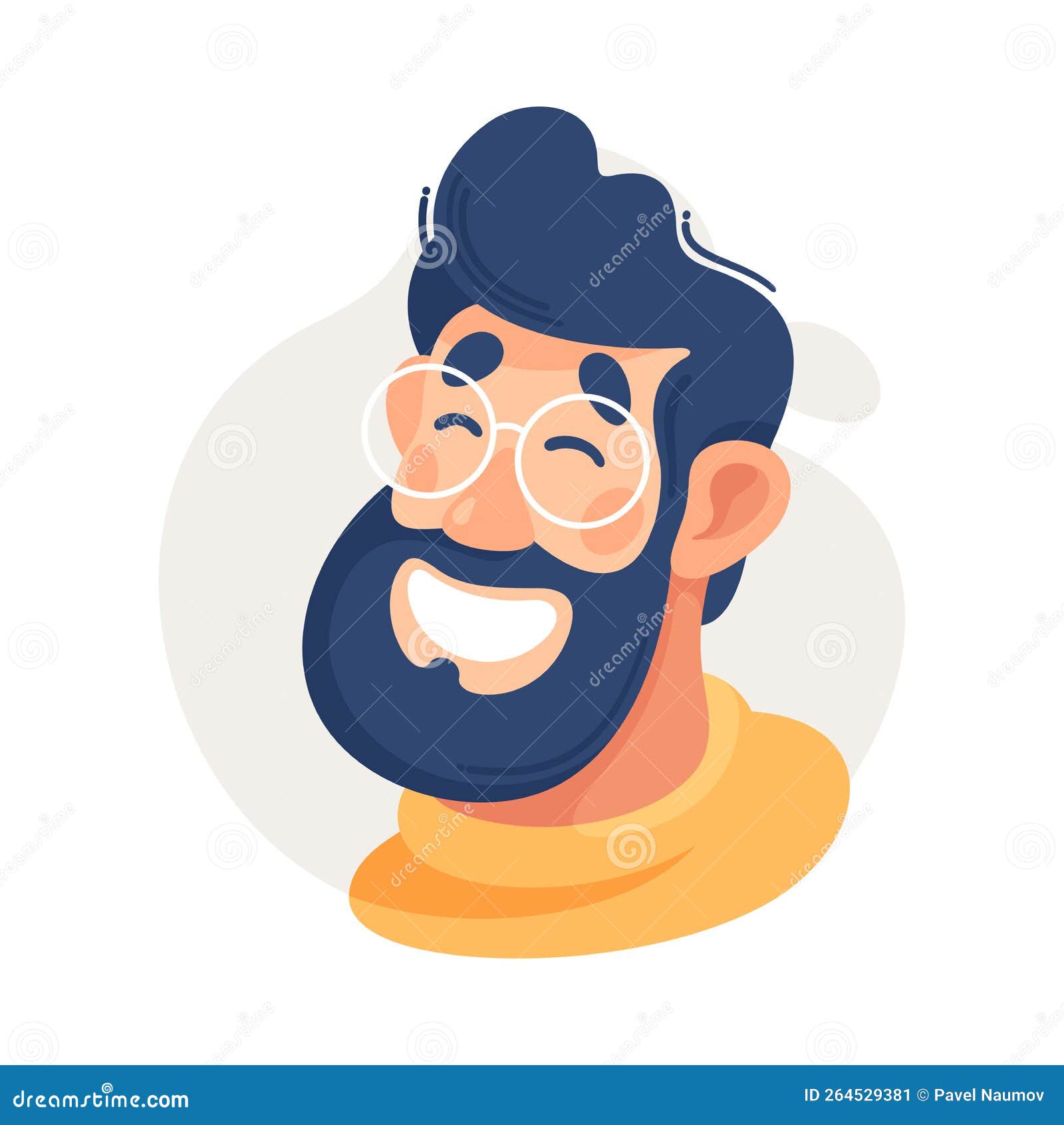 Bearded Man In Glasses Showing Emotion Of Gladness With Happy Grin Vector Illustration Stock