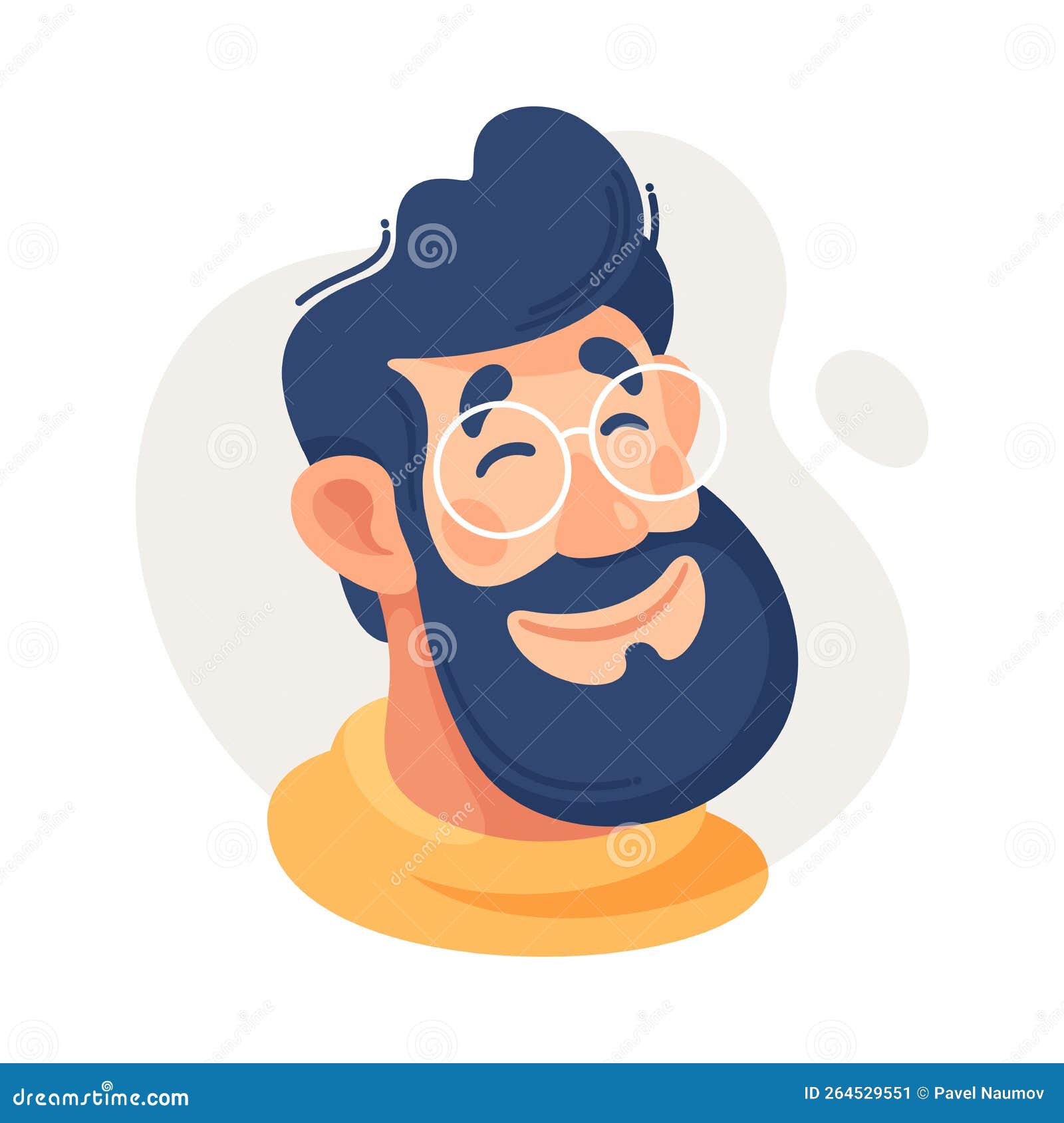 Bearded Man In Glasses Showing Emotion Of Happiness Vector Illustration
