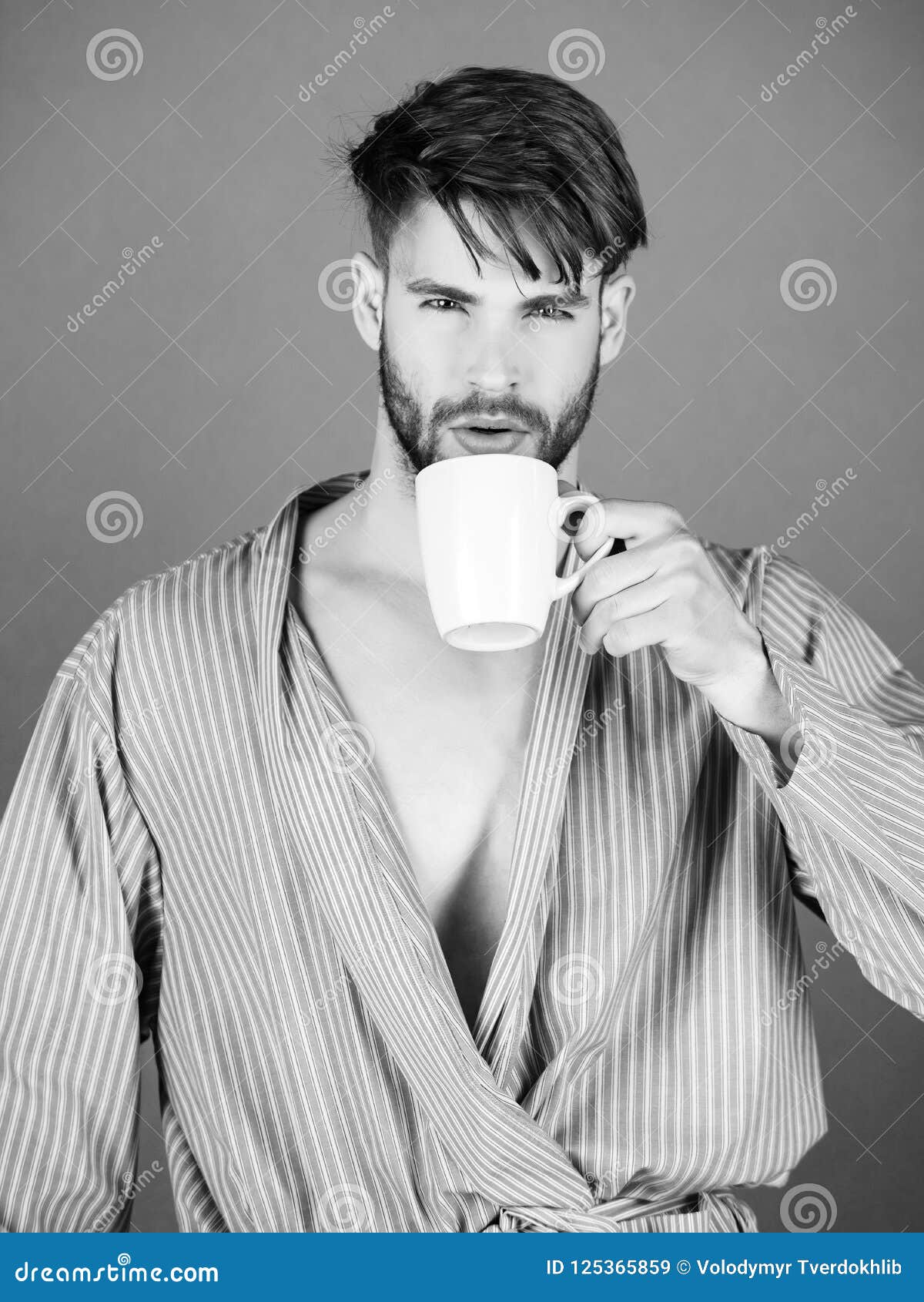 Bearded Man Drinking Cup Of Tea Or Coffee In Robe Stock Image Image