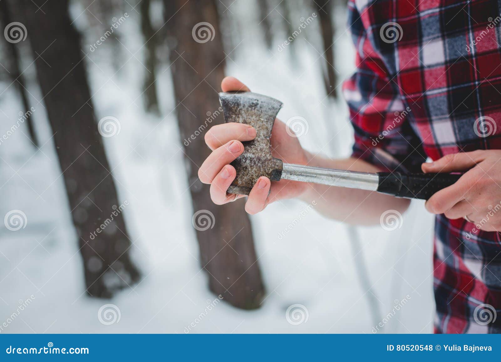 Bearded Man with an Hatchet in the Winter Forest Stock Photo - Image of ...