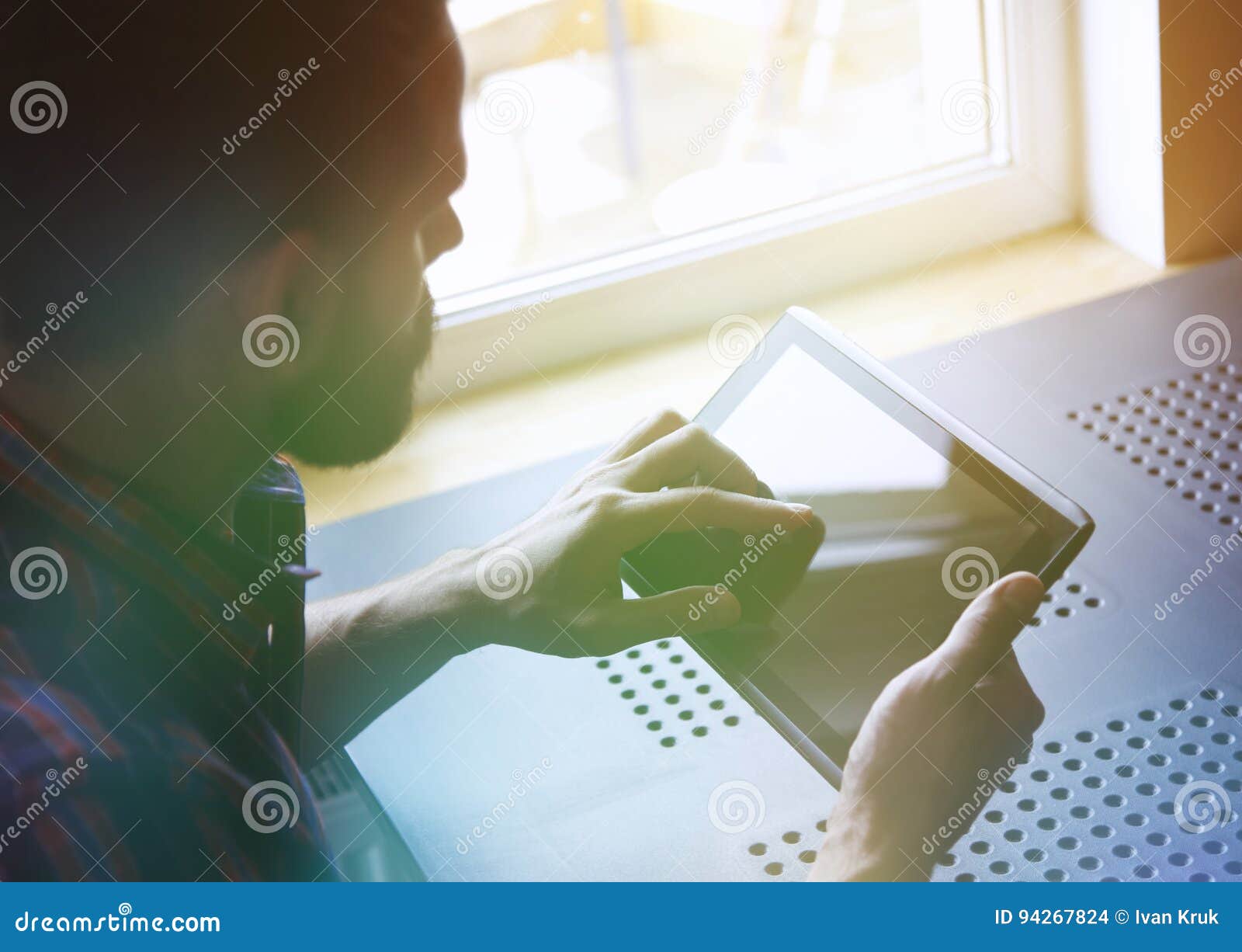 Man holding digital tablet stock photo. Image of reading - 94267824