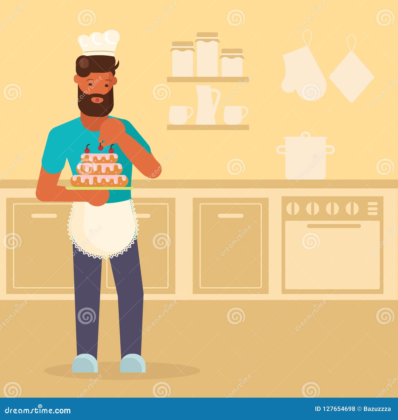 Man Making Cake Vector Illustration in Flat Style Stock Vector ...