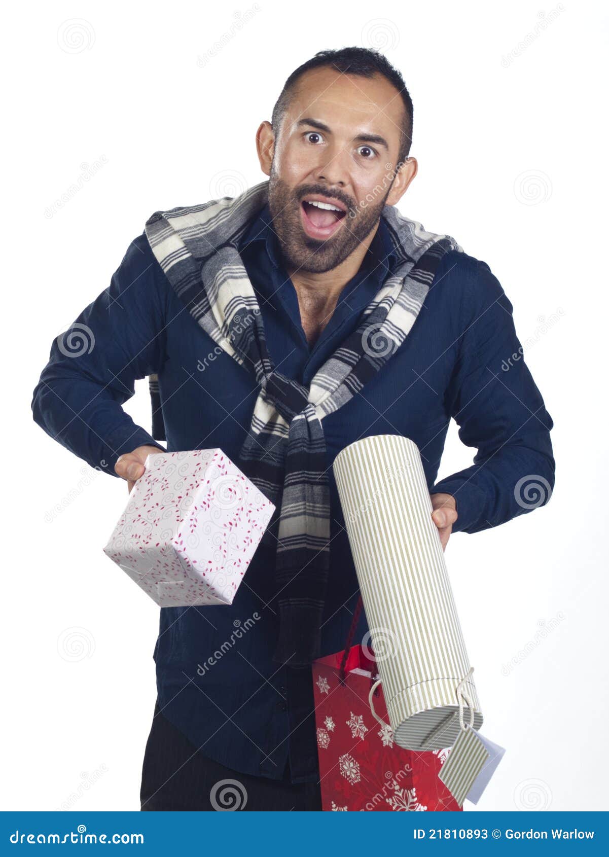 Bearded Man Holding a Variety of Wrapped Gifts Stock Image - Image of ...