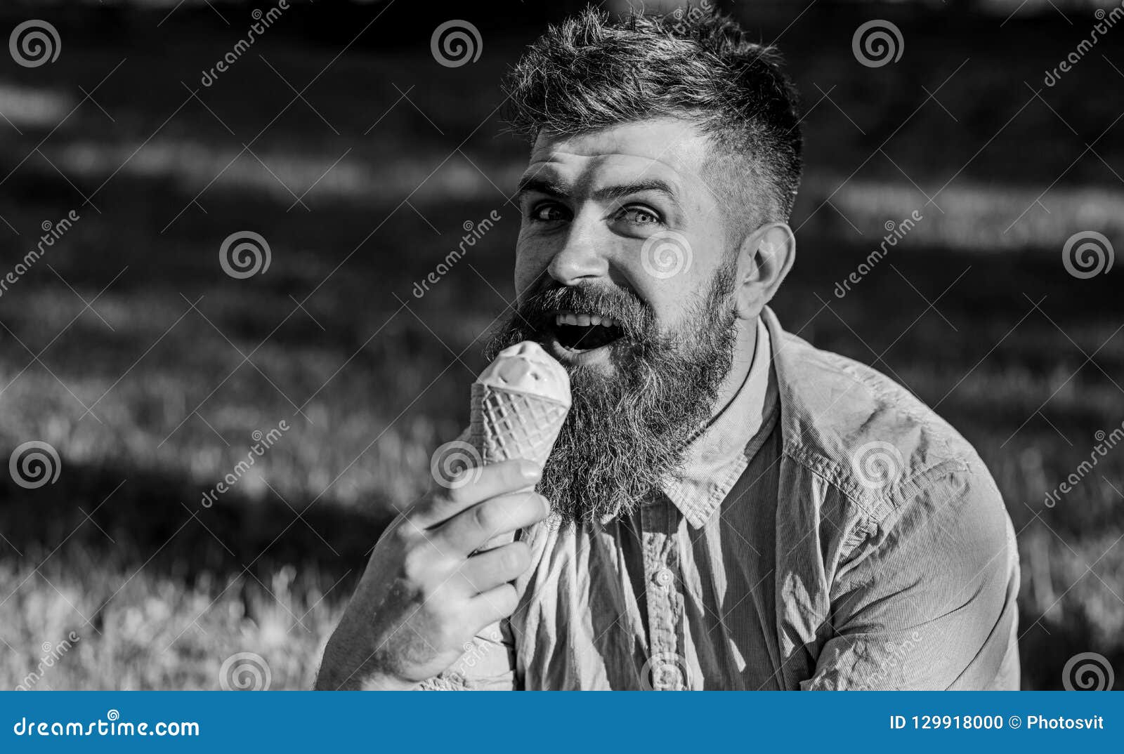Bearded Man With Ice Cream Cone Man With Beard And Mustache On Happy