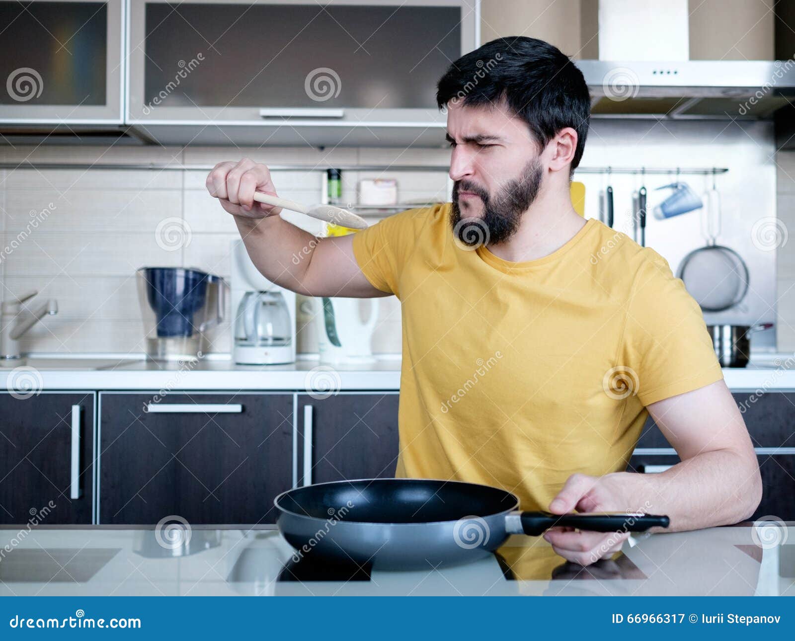 Bearded man in the kitchen stock image. Image of lifestyle - 66966317