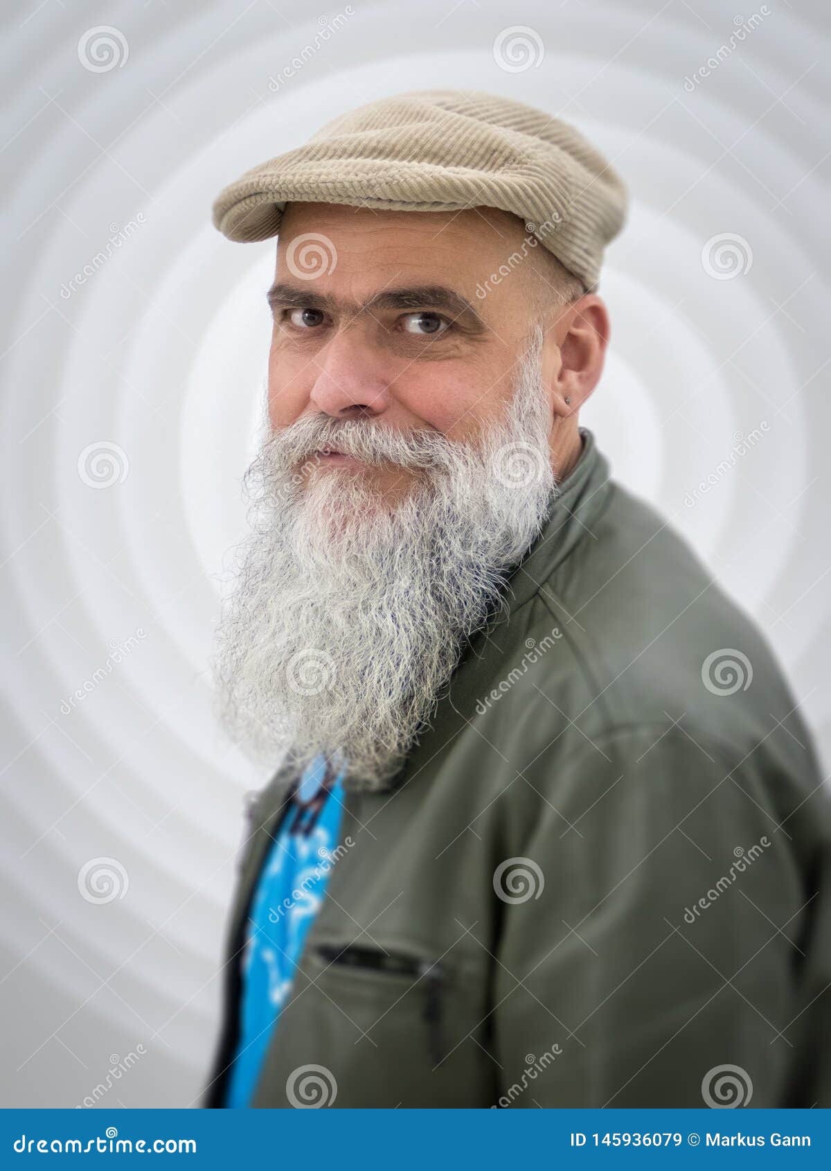 Bearded Man with Leather Jacket and Hat Stock Image - Image of smile ...