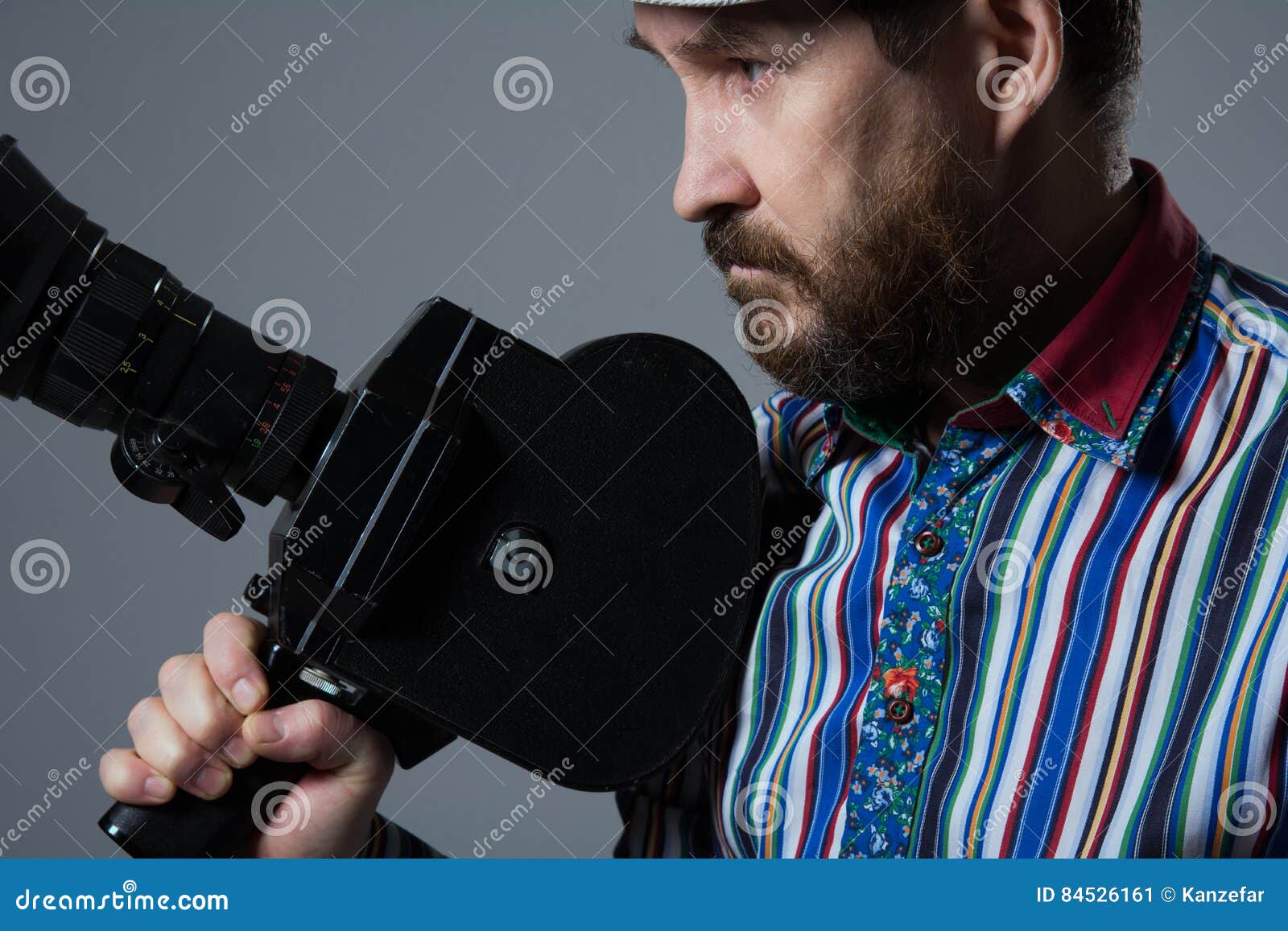 Bearded Man Movie Camera Thoughtfully Stock Image - Image of equipment ...