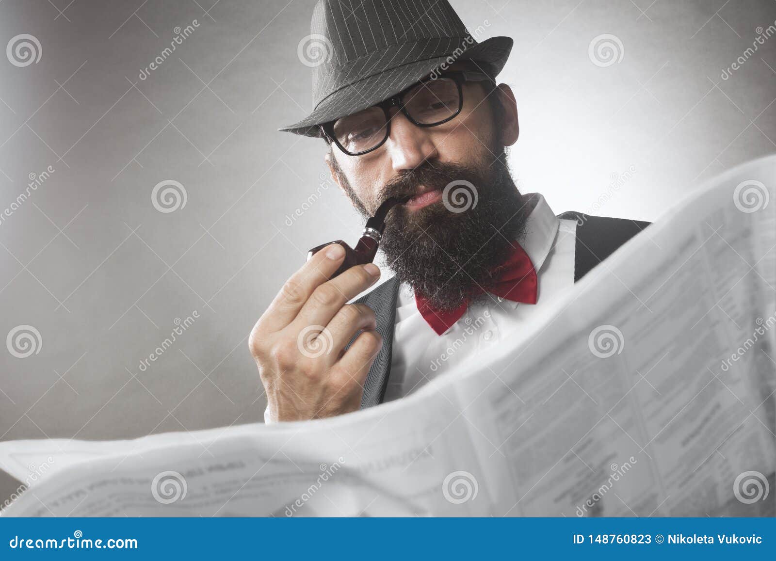 Bearded Man Reading Newspaper Stock Image - Image of middle, portrait ...