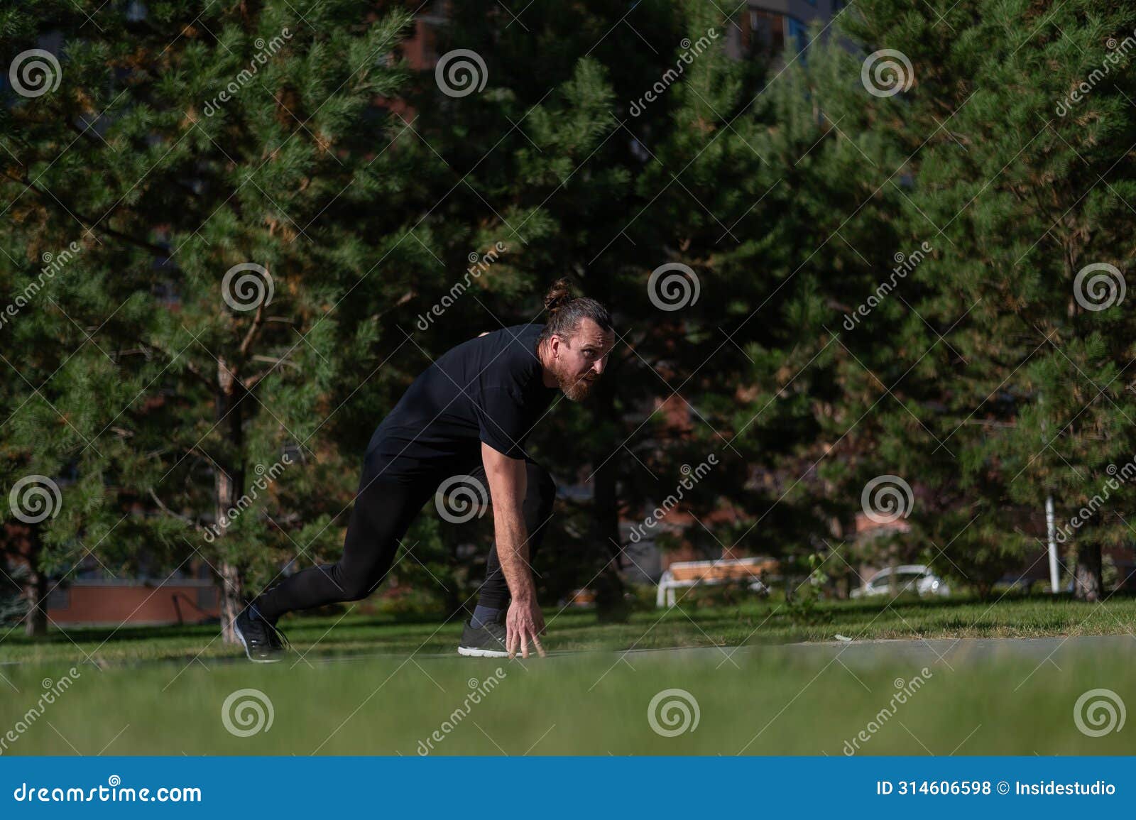 Bearded Man Ready for Distance Running Outdoors. Stock Photo - Image of ...