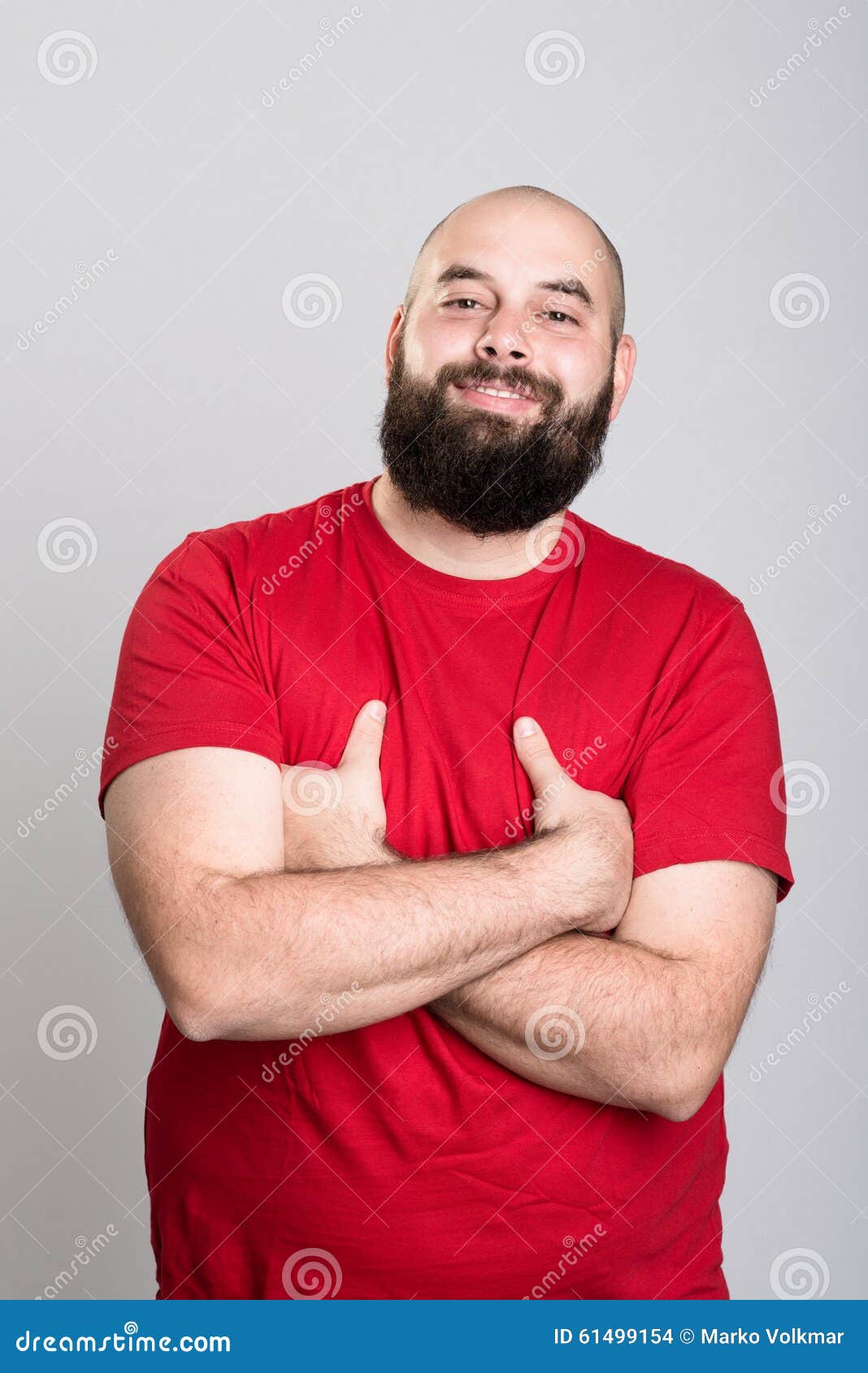 Bearded Man in Red Shirt and Crossed Arms Stock Photo - Image of face ...