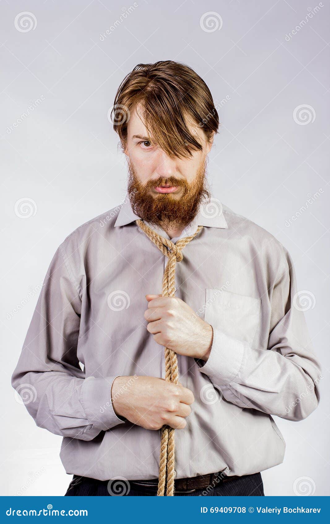 Bearded Man with a Rope Around His Neck Stock Photo - Image of business ...