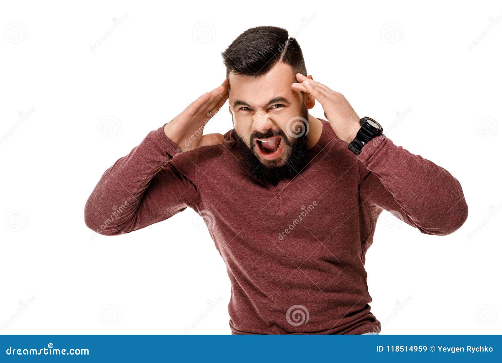 Bearded Man Screaming on White Background. Stock Image - Image of ... Bearded Man Screaming on White Background. Stock Image - Image of ...