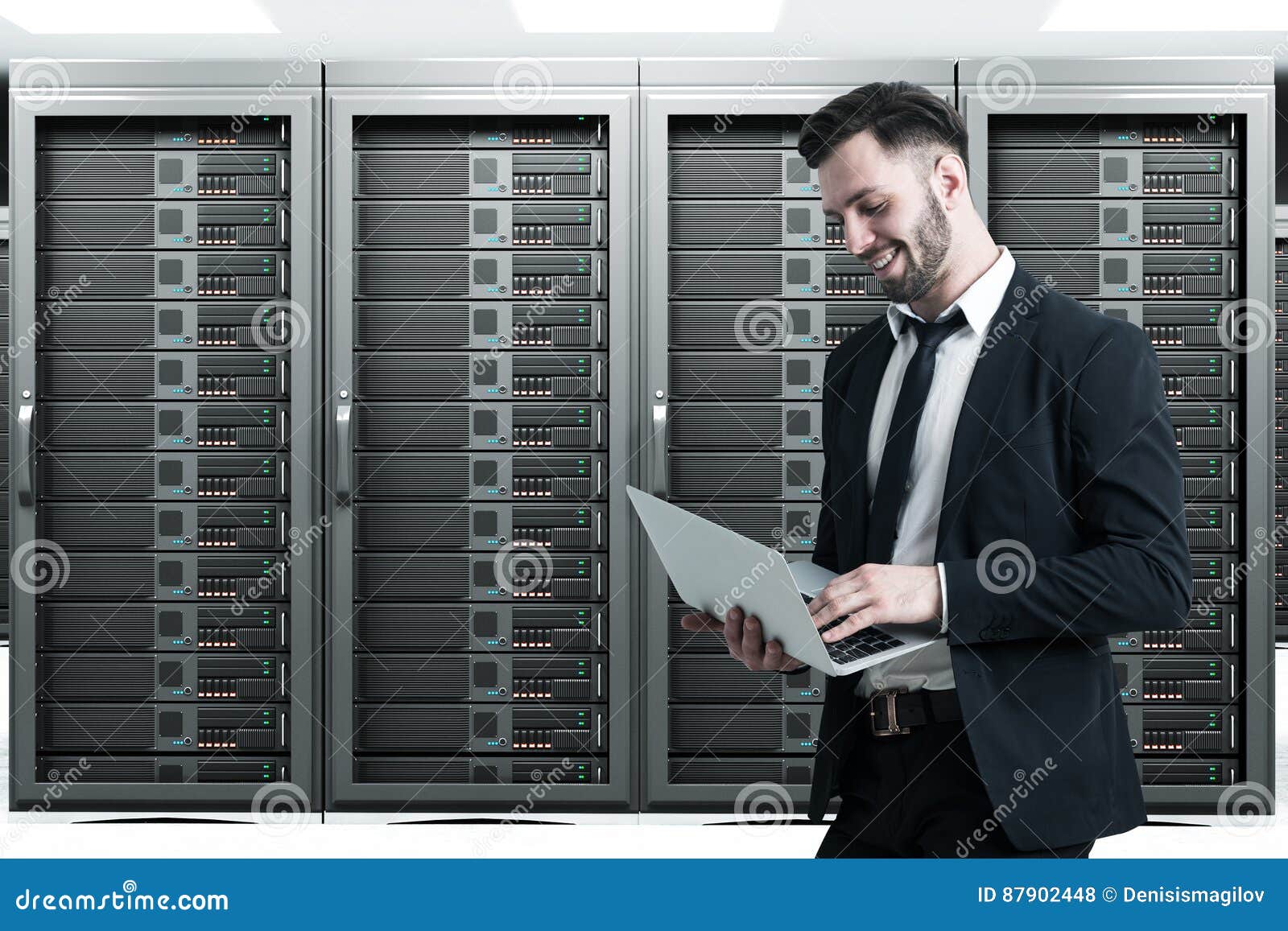 Bearded Man in a Server Room Stock Photo - Image of laptop, browsing ...