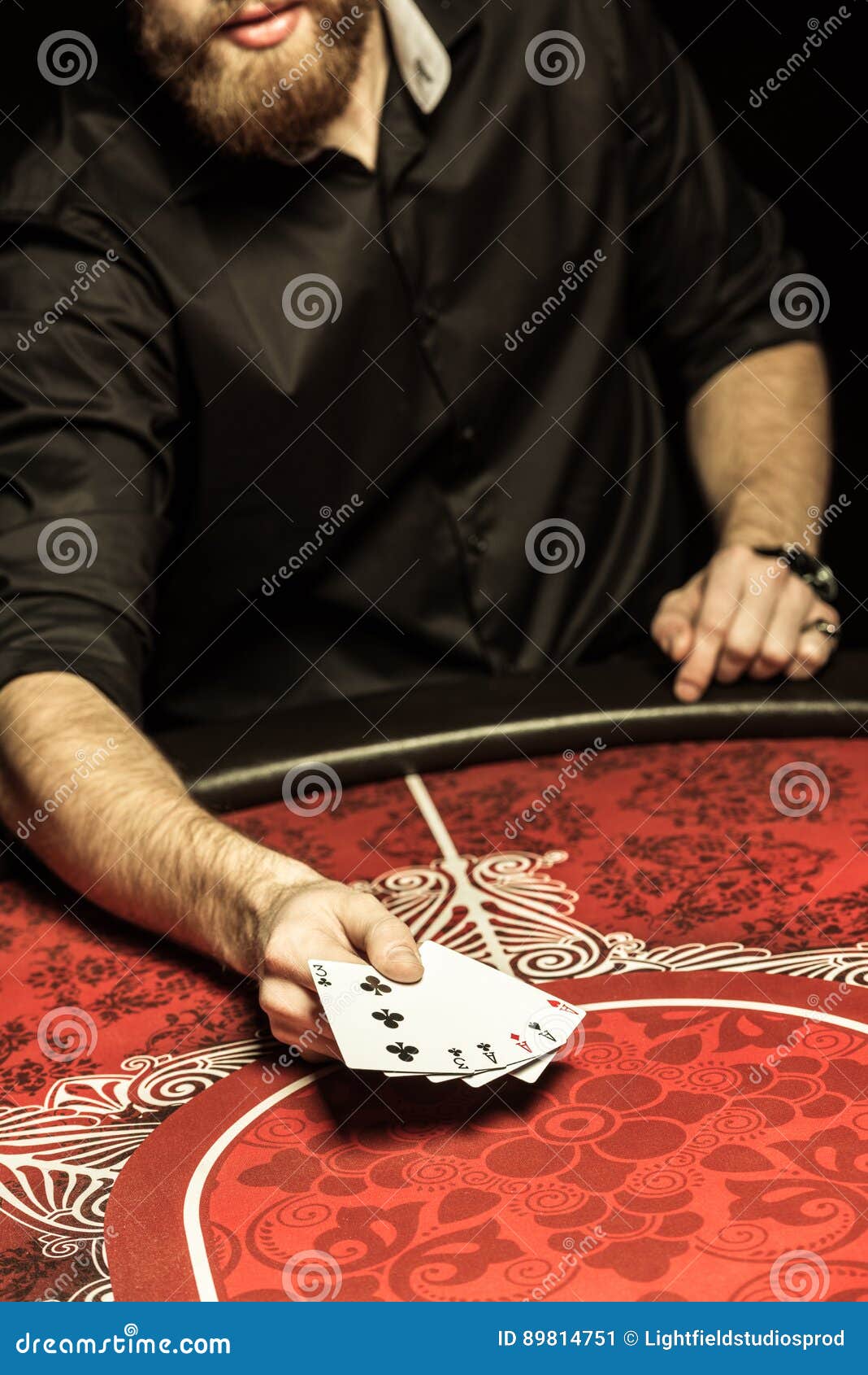 Bearded Man Showing Poker Cards at Table Stock Image - Image of lucky ...