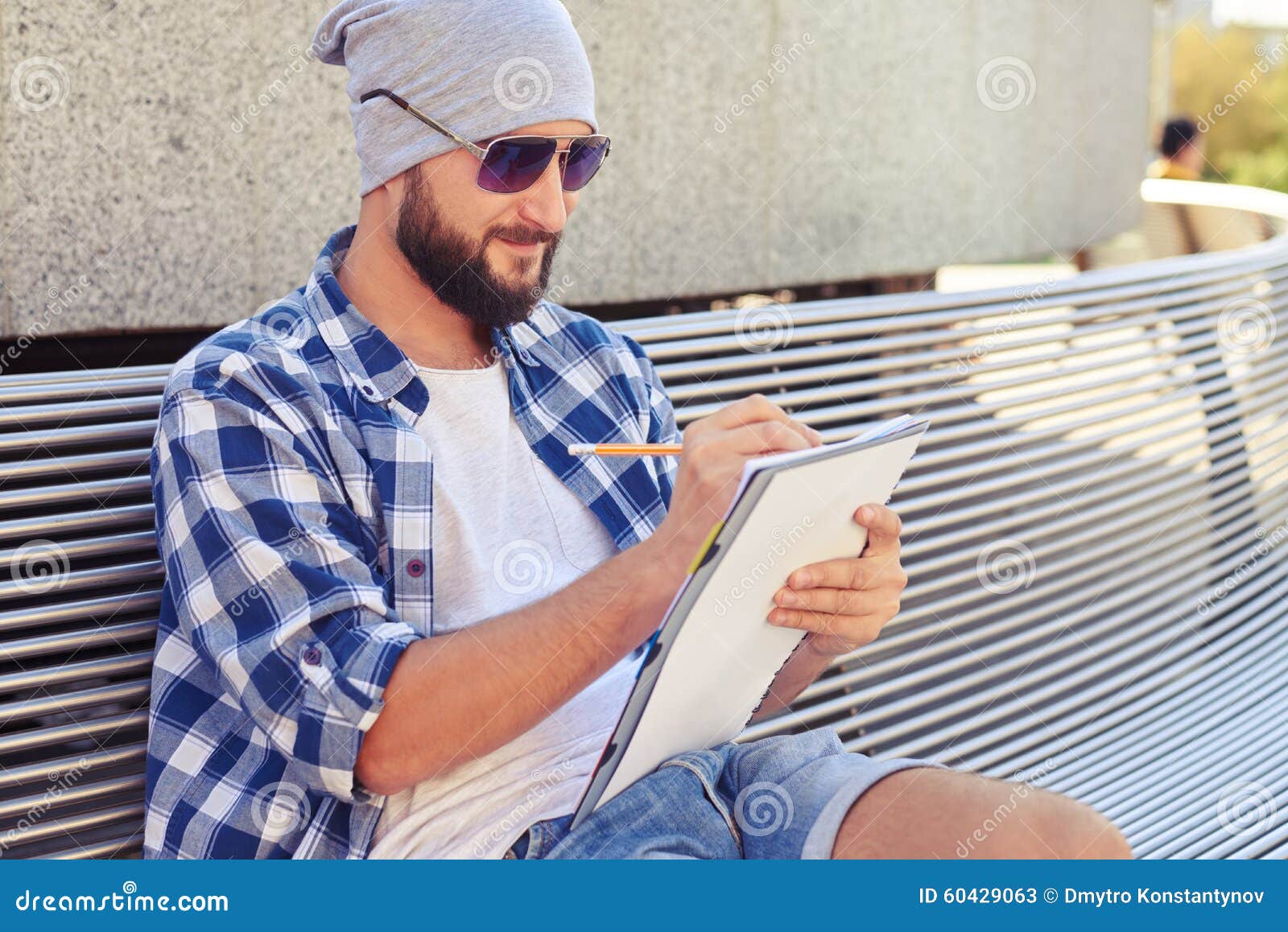 Bearded Man Sitting On Bench Stock Image Image Of Hipster Caucasian
