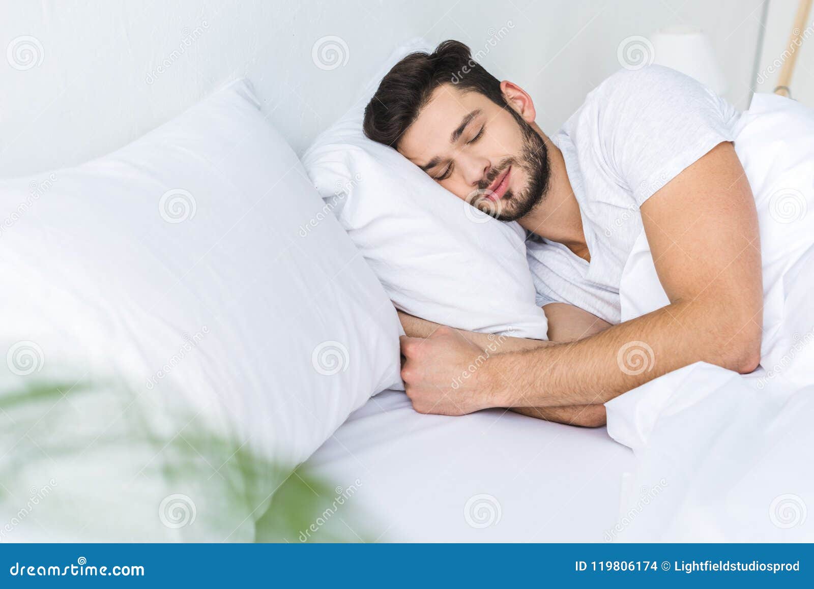 Bearded Man Sleeping on Bed Stock Photo - Image of handsome, young ...
