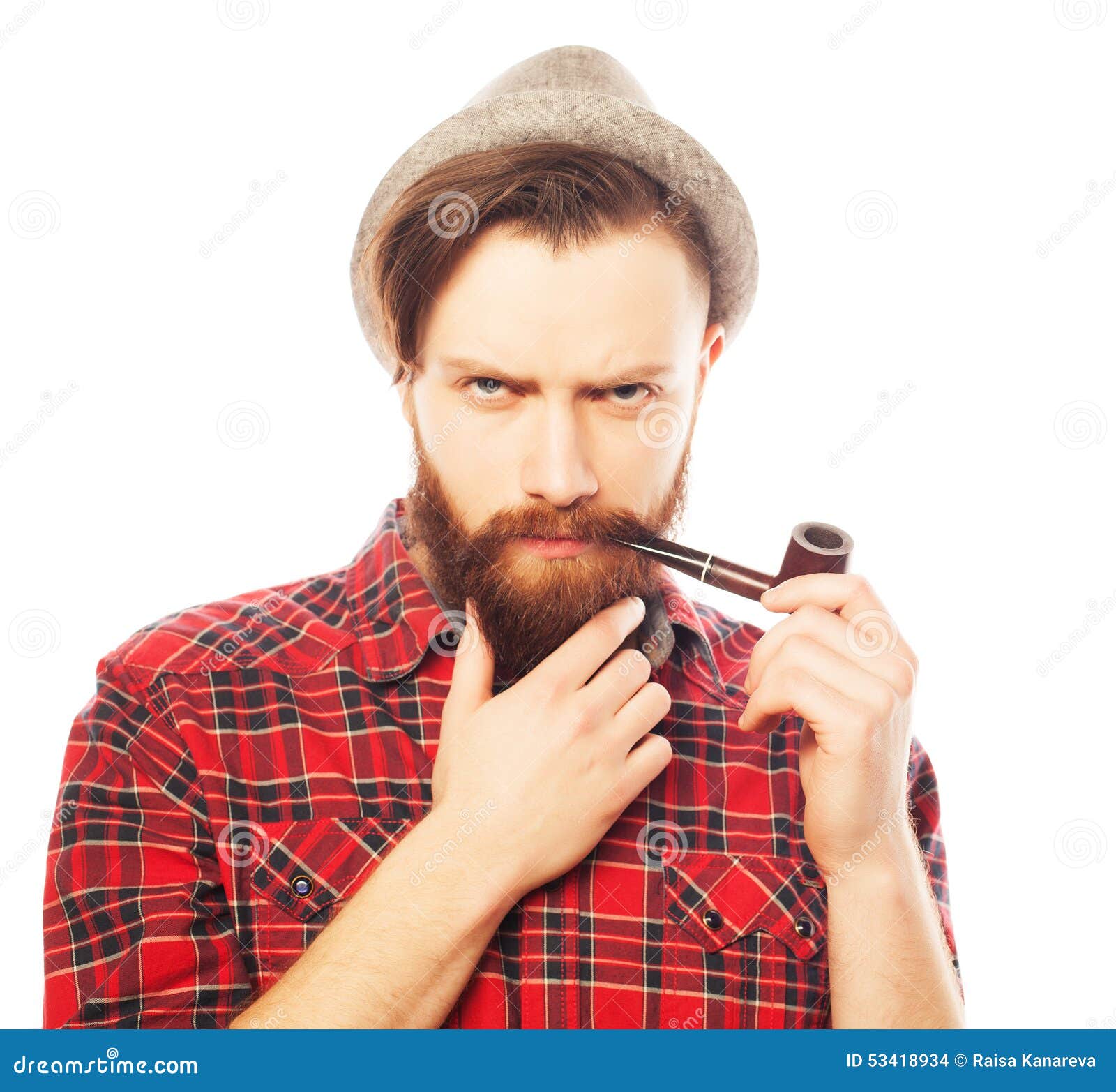 Bearded man smoking a pipe stock photo. Image of attitude - 53418934