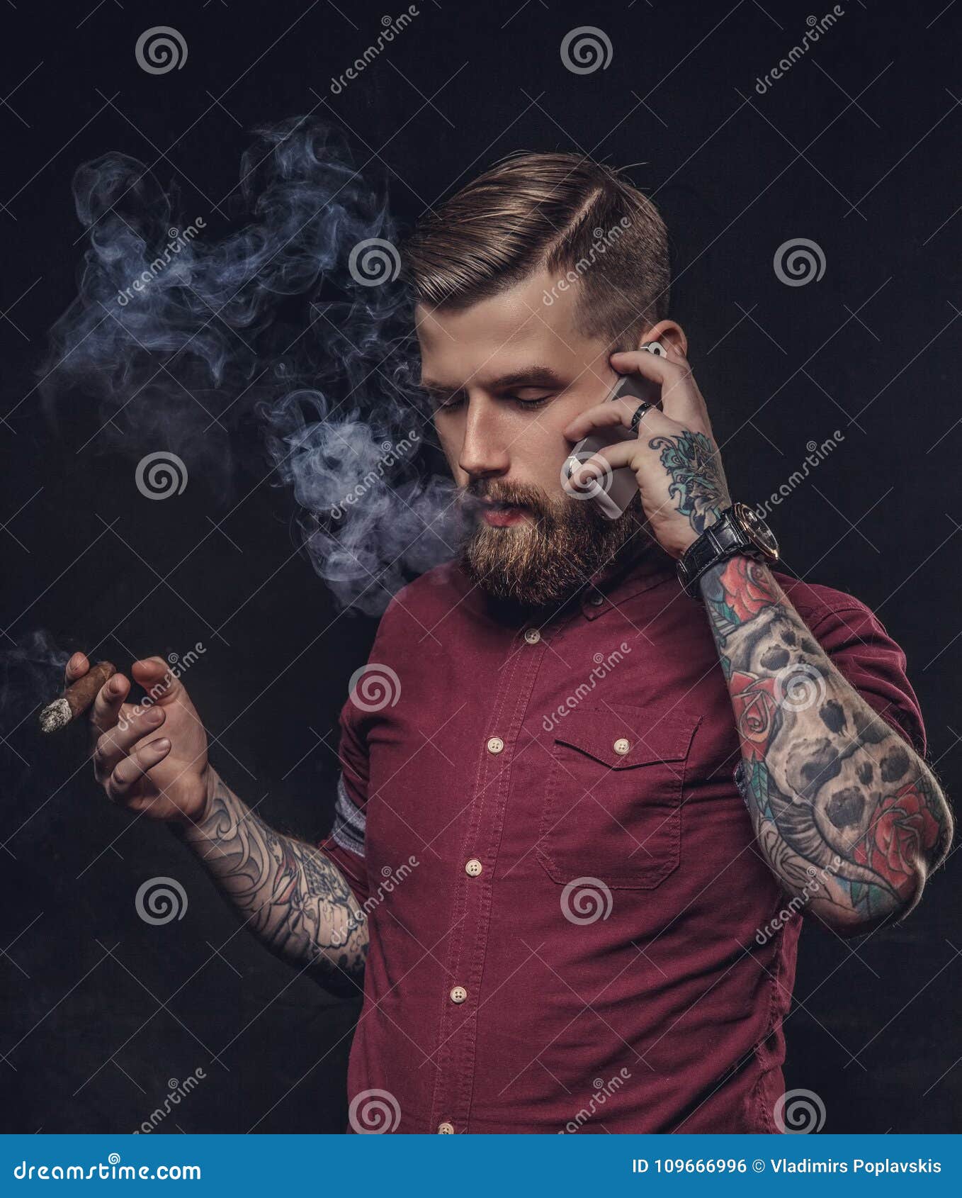 Bearded man with tattooes stock photo. Image of gray - 109666996