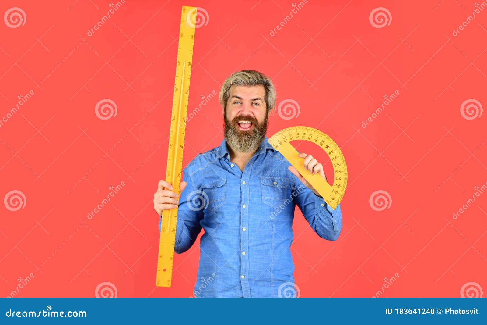 Bearded Man Use Protractor. Education Concept. Study Hard. Measurement ...