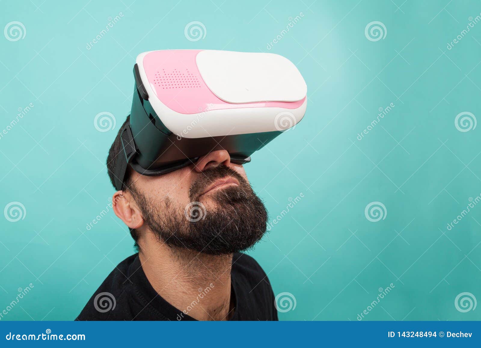 Bearded Man Use Virtual Reality Glasses, Goggles. Guy in VR Headset is ...