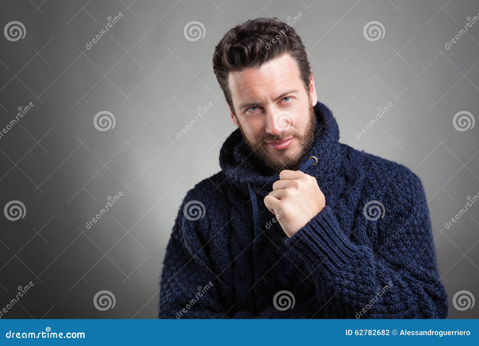 Bearded Man Wearing Blue Sweater Stock Photo - Image of cool, fashion ...