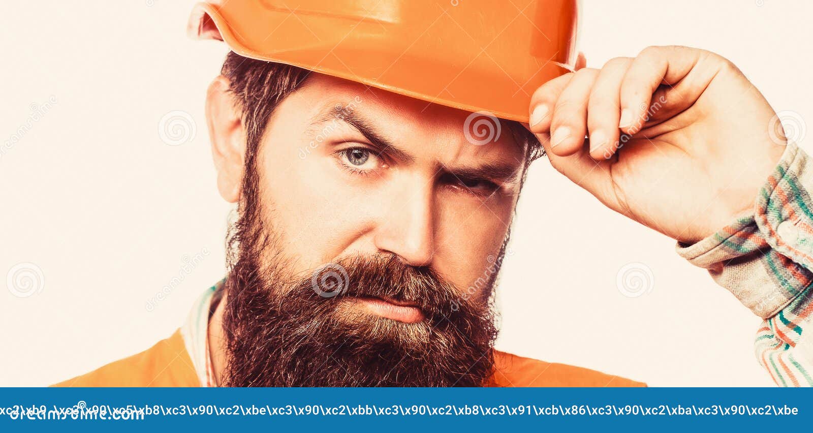 Bearded Man Worker with Beard in Building Helmet or Hard Hat Stock ...