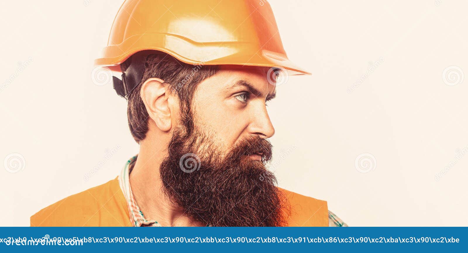 Bearded Man Worker with Beard in Building Helmet or Hard Hat. Builder ...