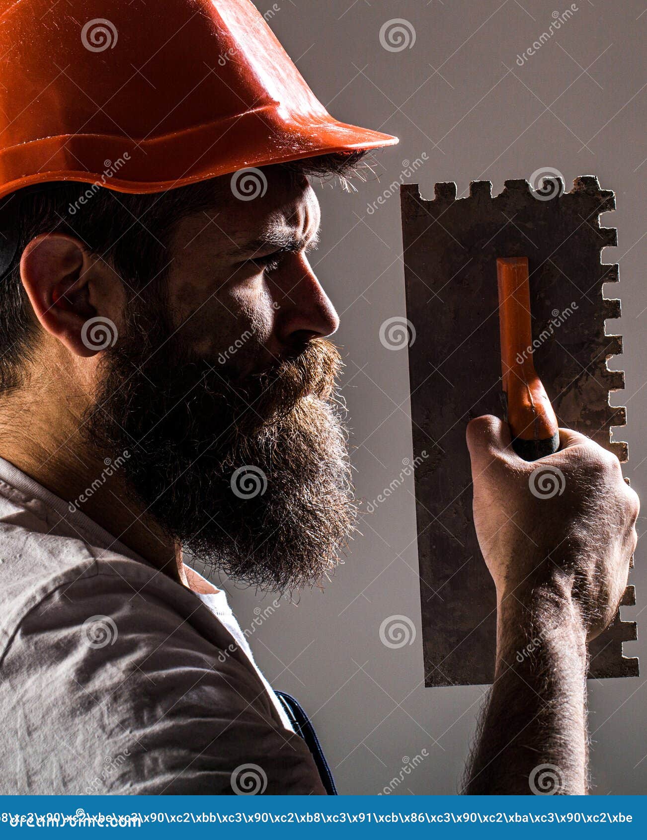 Bearded Man Worker, Beard, Building Helmet, Hard Hat. Plastering Tools ...