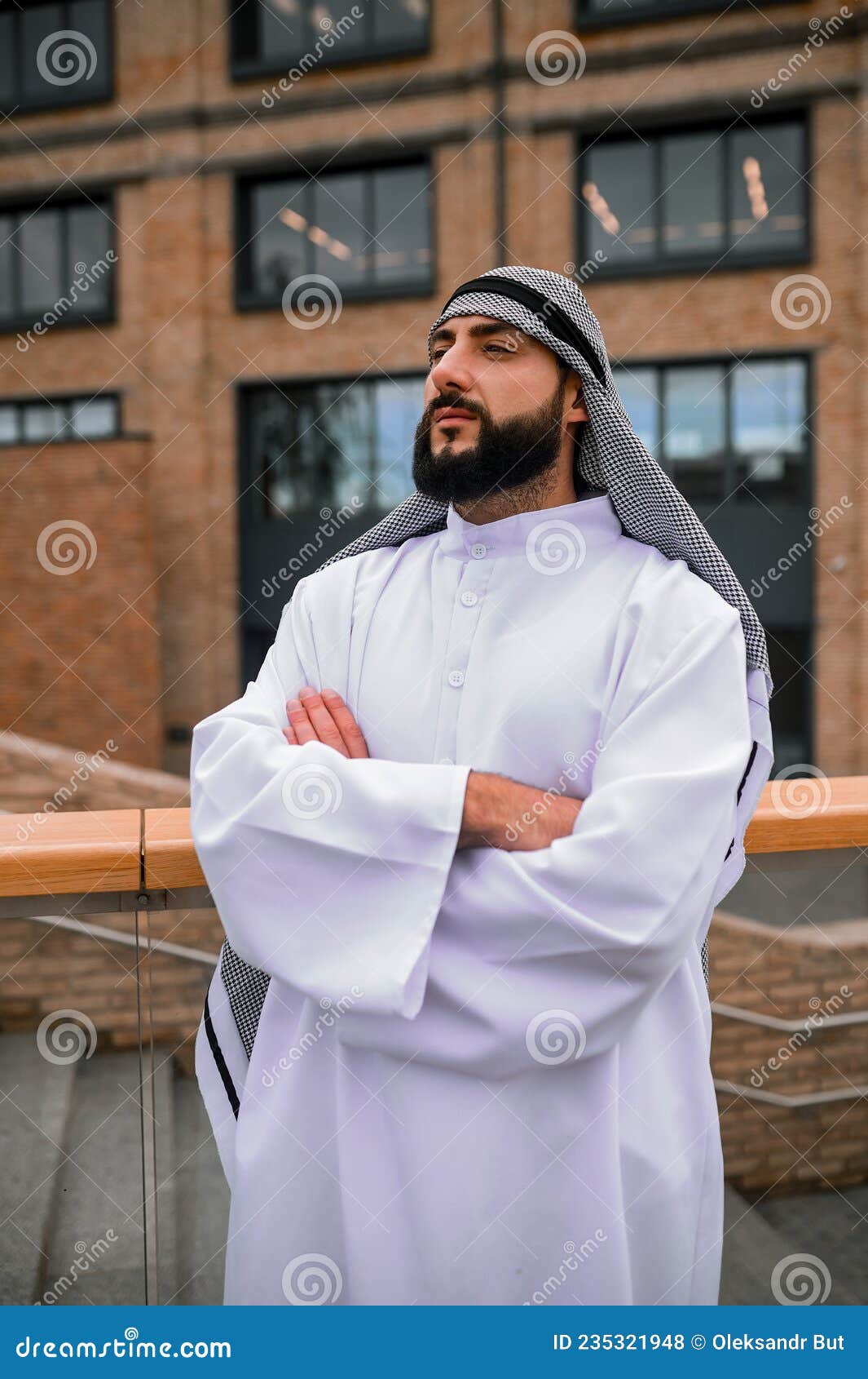 Bearded Middle Eastern Man in White Thobe Stock Photo - Image of ...