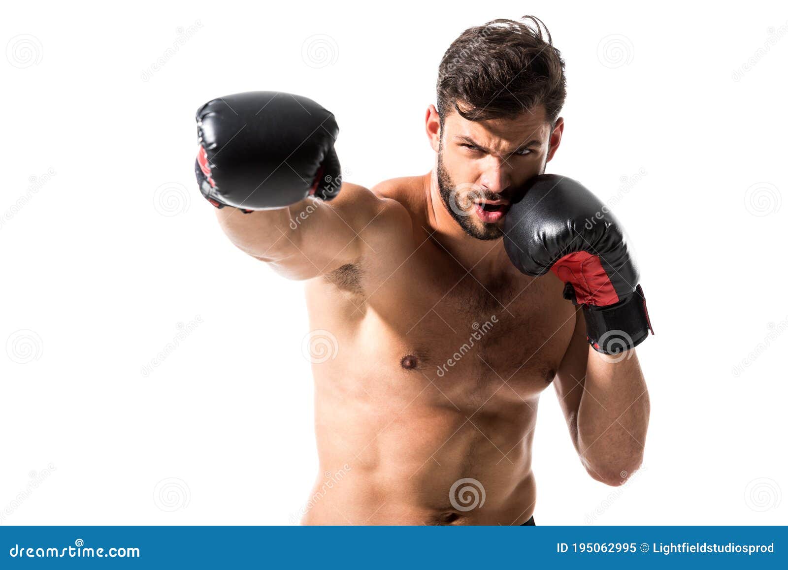 Muscular Boxer Boxing Isolated on White Stock Image - Image of sporty ...