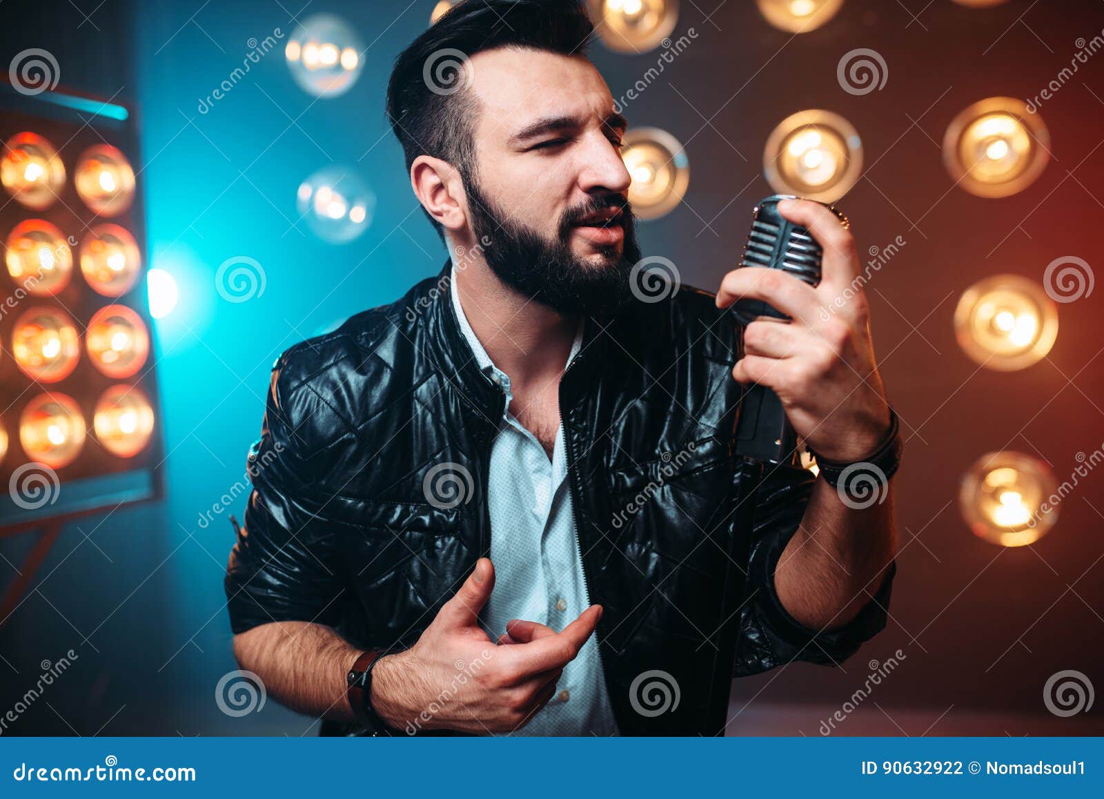 Bearded Performer with Microphone Sing a Song Stock Photo - Image of ...