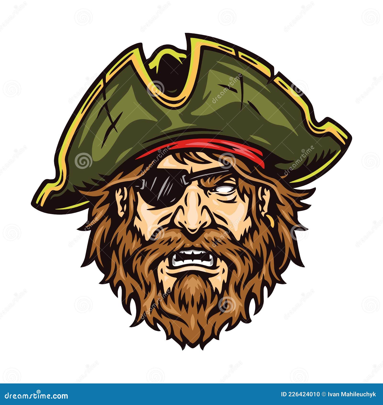 Bearded Pirate Head with Eye Patch Stock Vector - Illustration of ...