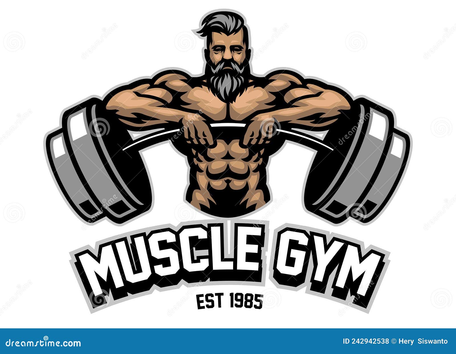 Bearded Powerlifter Muscle Man Mascot Logo Stock Vector - Illustration ...