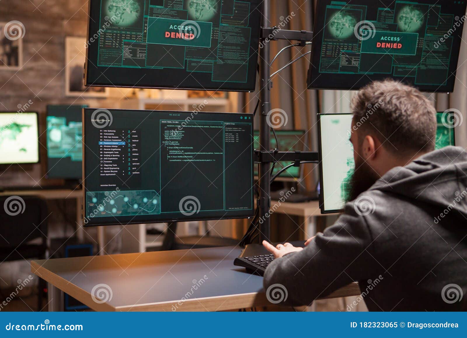 Bearded Programmer Hacking Trying To Steal Information Stock Image ...