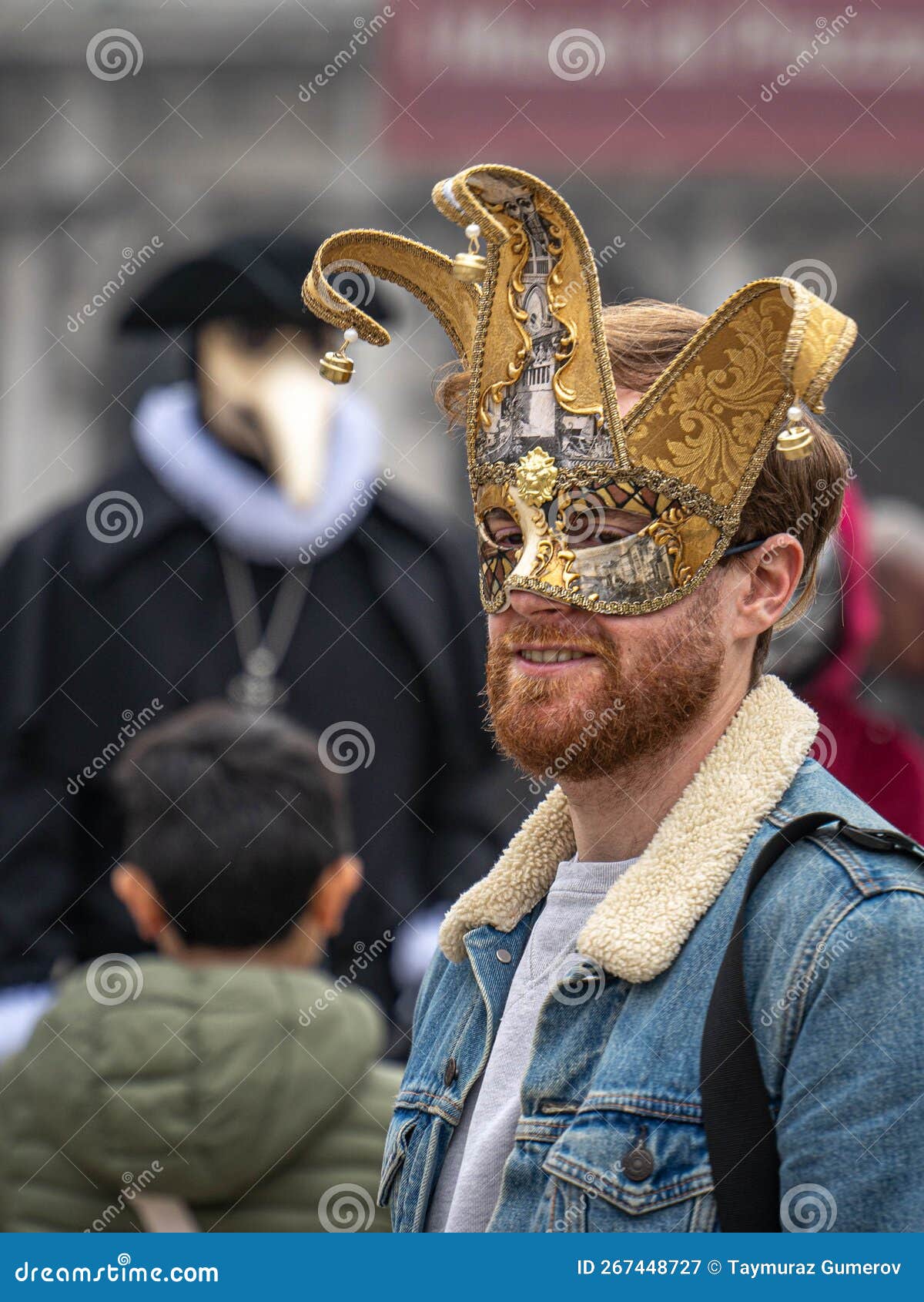 Bearded Red-haired Middle-aged Man in a Jester S Carnival Mask at the ...