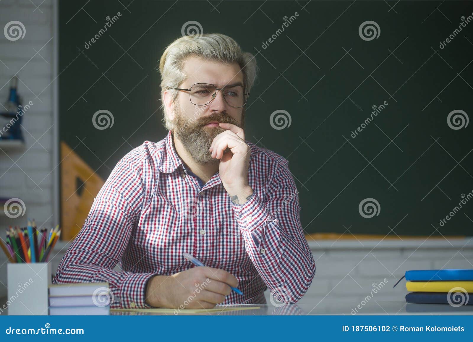 Bearded School College Teacher Man during a Math Class. Stock Photo ...