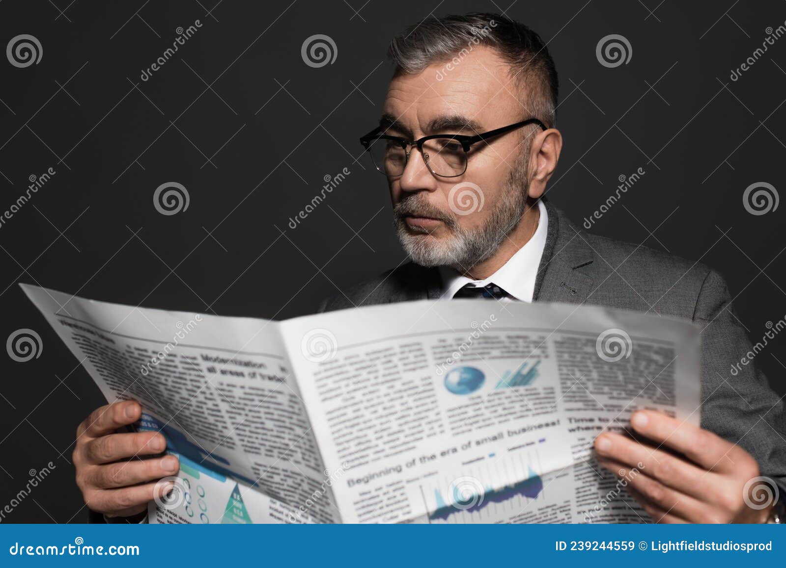 Bearded Senior Businessman In Eyeglasses Reading Stock Image Image Of