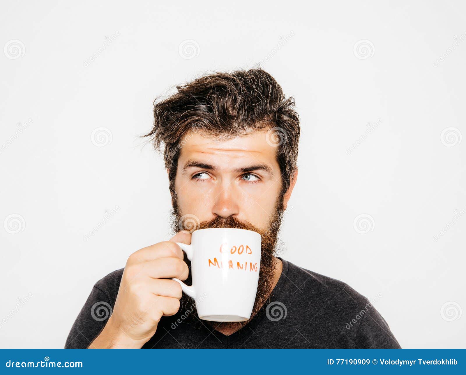 Bearded Serious Man With Cup Of Coffee Or Tea Stock Image Image Of