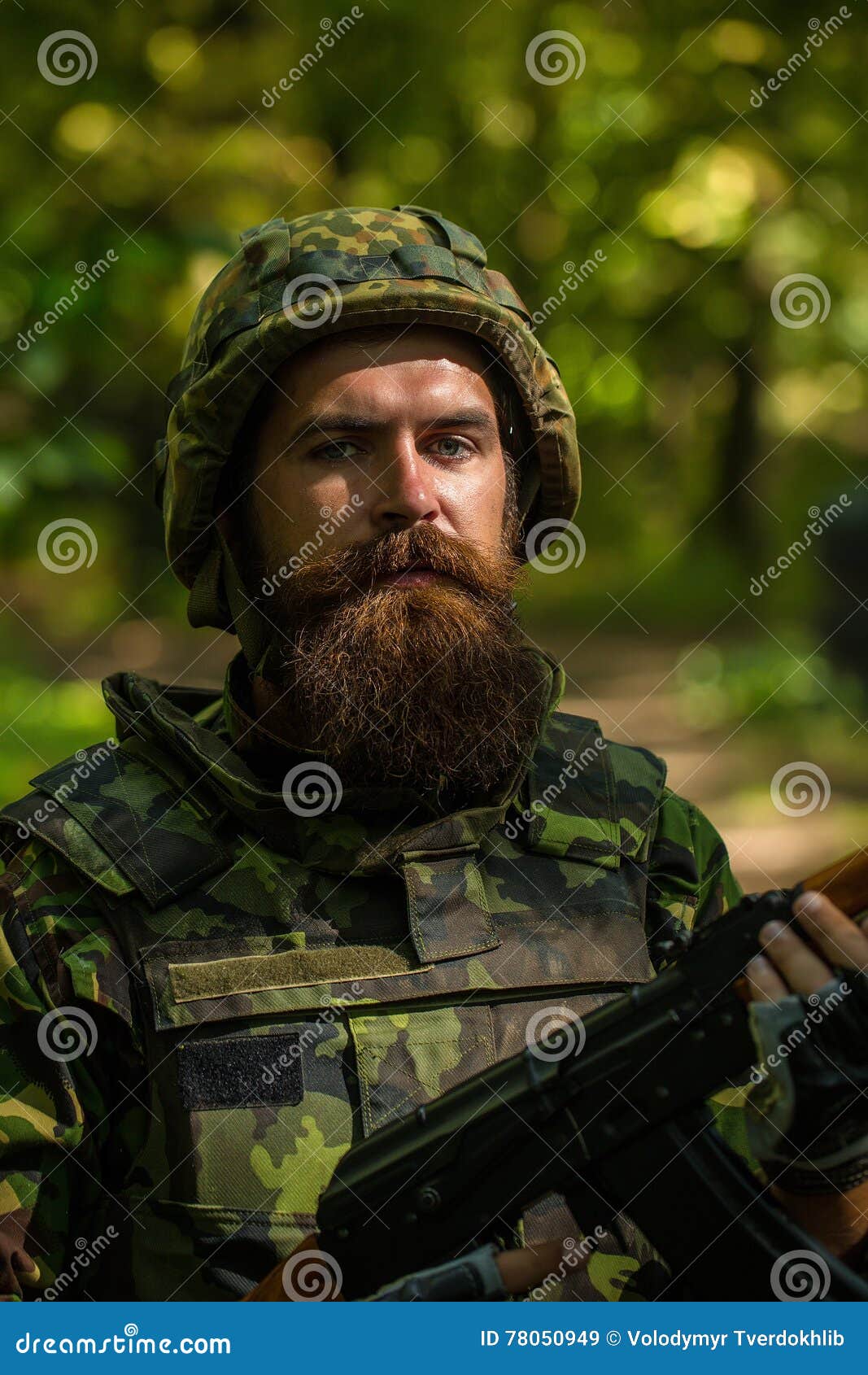 Bearded Soldier in the Forest Stock Image - Image of weapon, guard ...