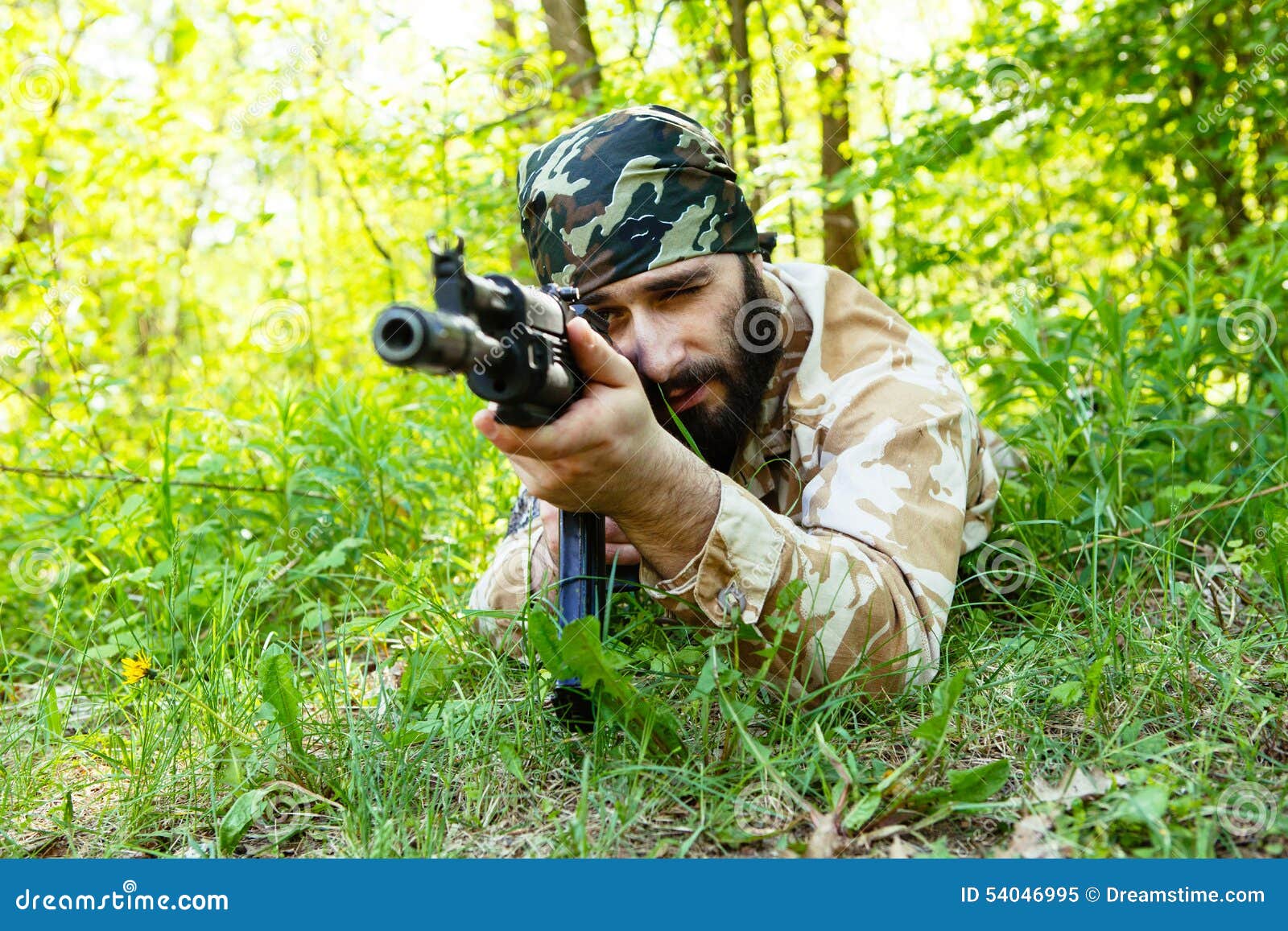 Bearded Soldier with a Rifle in the Woods Stock Image - Image of ...